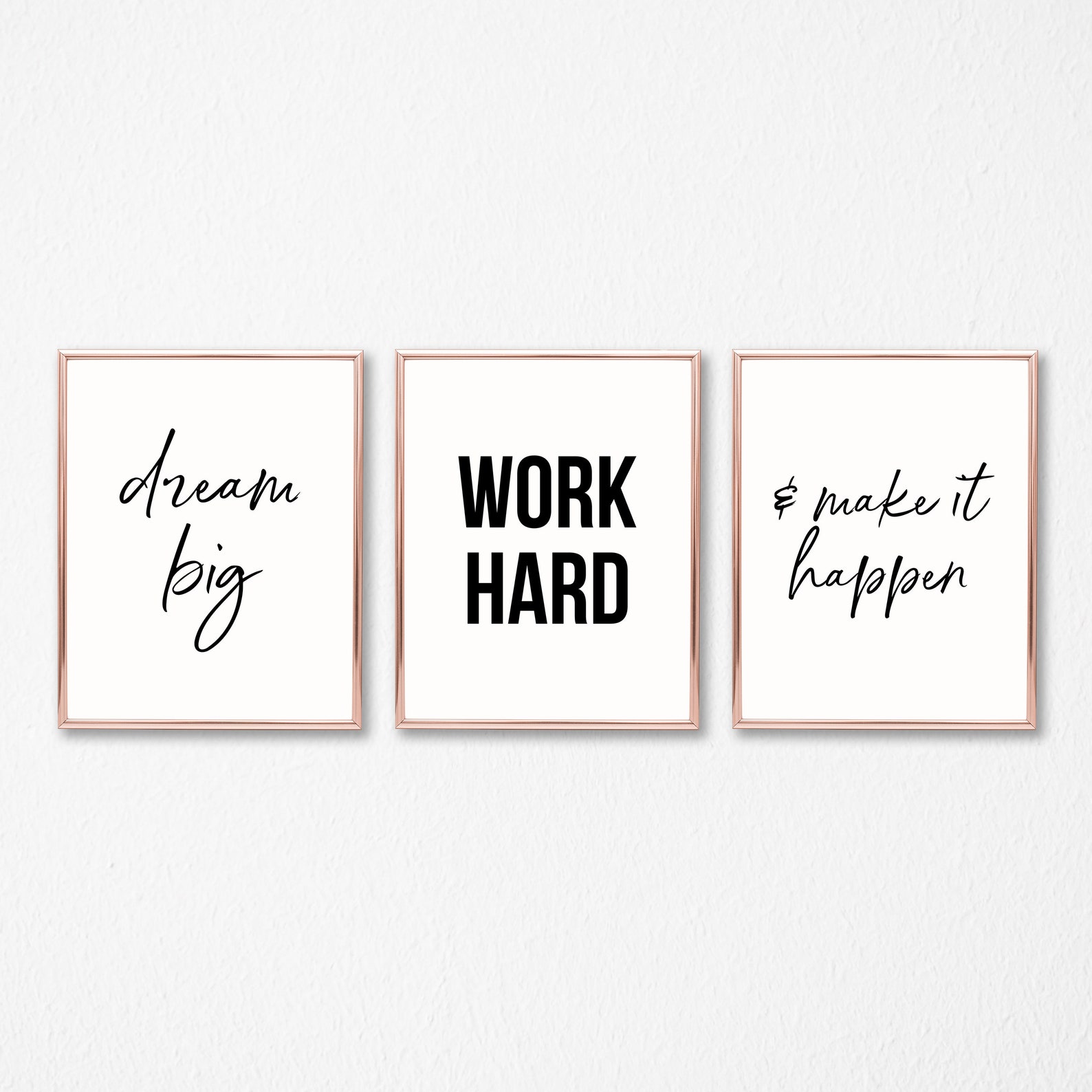 Dream Big, Work Hard, Make It Happen Print Set, Set of 3 Prints, Office ...