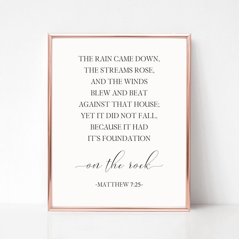 Foundation on the Rock Printable, Matthew 7:25, Bible Verse Wall Art ...