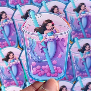 Kawaii Boba Tea Mermaid Princess Holographic Waterproof Sticker - Etsy