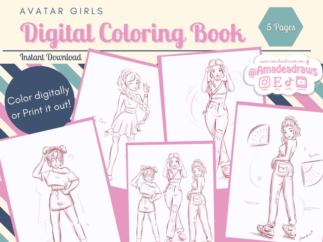 Modern Avatar Girls Sketches Coloring Book -/digital/instant Download ...
