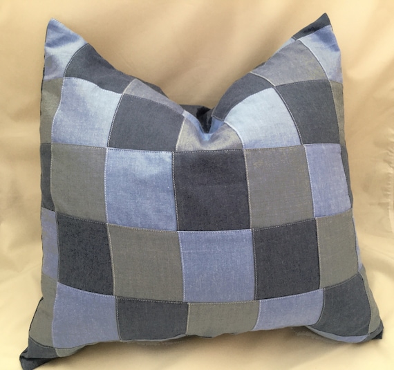 Denim pillow cover patchwork pillow cover Blue Denim Throw | Etsy