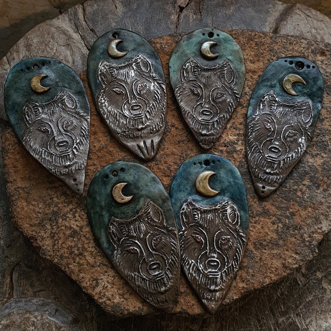 Porcelain Amulets, Pendants, Rustic Jewellery Components, Wolf Amulet ...
