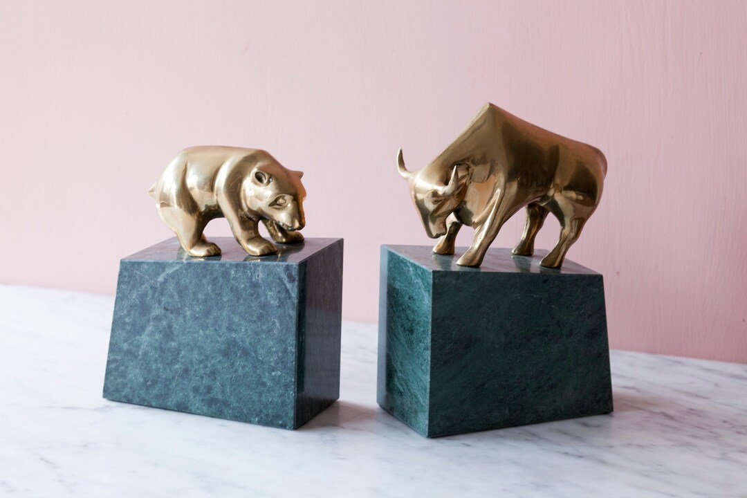 Stock Market Bookends Vintage Bear and Bull Bookends Brass and Marble ...