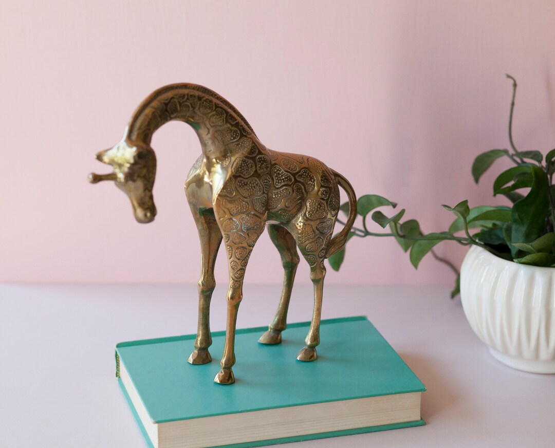 Solid Brass Giraffe Figurine Brass Animal Shelf Decor Eclectic Bohemian ...