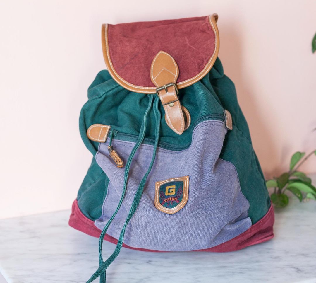 Gitano 1990's Vintage Drawstring Canvas Backpack School Bag, Rucksack ...