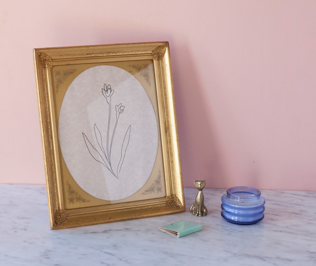 Antique 8x10 Brass Picture Frame Etched Brass Frame With Oval Vignette ...