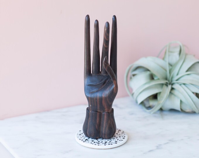 Carved Wooden Hand Jewelry Display - Eclectic Folk Art Shelf Decor ...