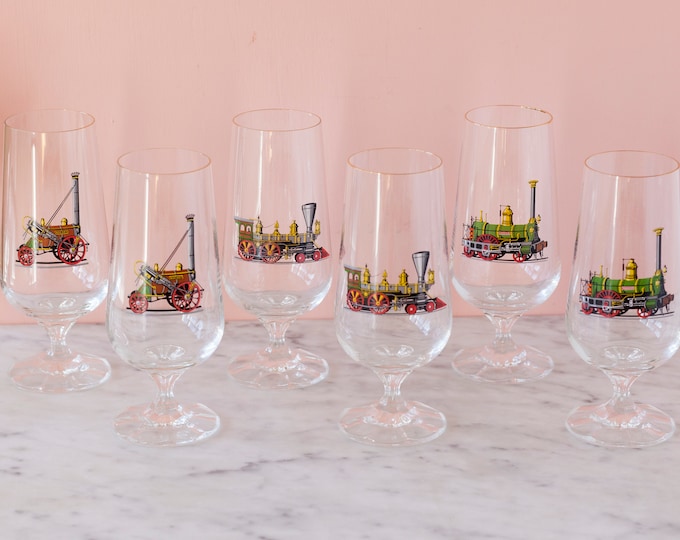 Steam Train Locomotive Glassware Set of Six - Bohemia Crystal Vintage ...