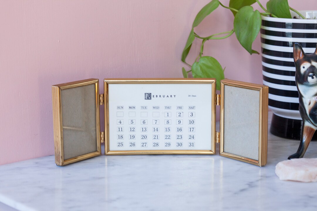 Trifold Textured Brass Picture Frame - Wallet Sized Photo Frame, Instax ...