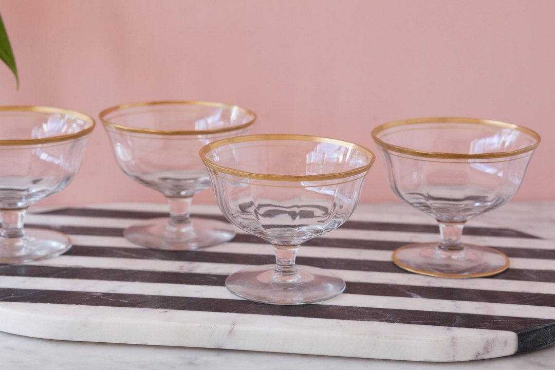 Gold Rimmed Champagne Coupes Set of Four - Tiffin Ring of Gold ...