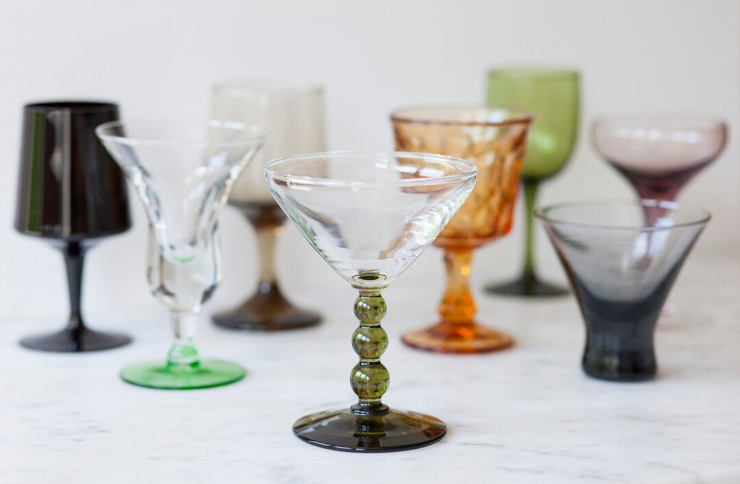 Custom Order Curated Set of Colorful Vintage Cocktail Glasses - Mixed ...