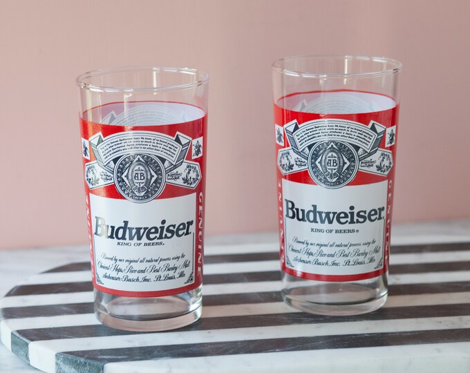Budweiser Red Mismatched Glasses Set of Two - Basement Home Bar Glasses ...