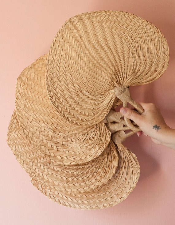 Natural Handmade Raffia Hand Fans - Medium Size Raffia Fans