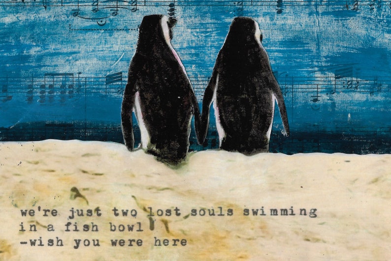 Penguin Postcard Penguin Art Print Penguins Postcards Pink - Etsy