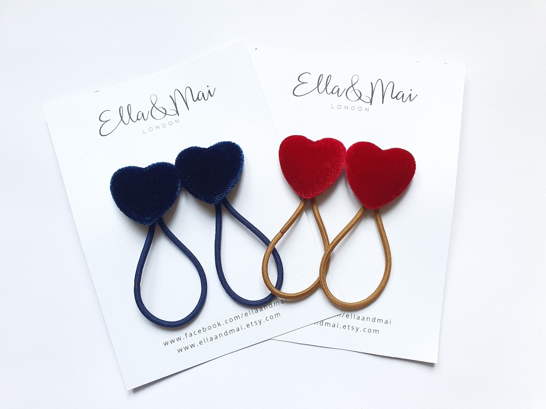 Velvet Heart Bobbles, Velvet Ponytail Holder, Heart Bobbles, Heart Hair ...