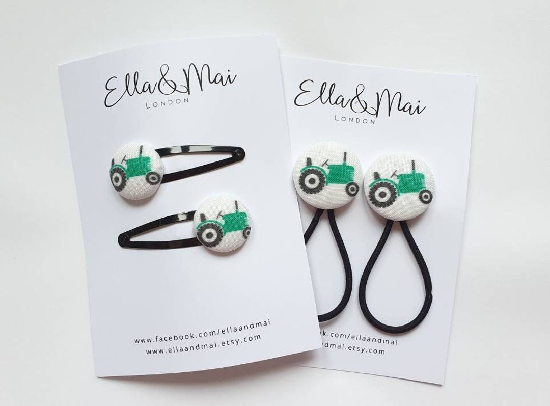 Green Tractor Clips, Tractor Hair Ties, Hair Slide, Stocking Filler ...