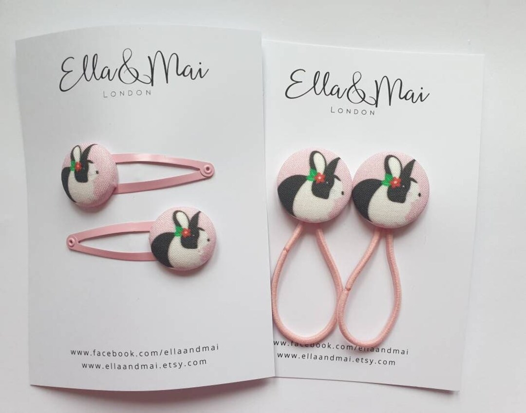 Black and White Bunny Hair Tie, Hair Clips, Snap Clips Hair Accessories ...