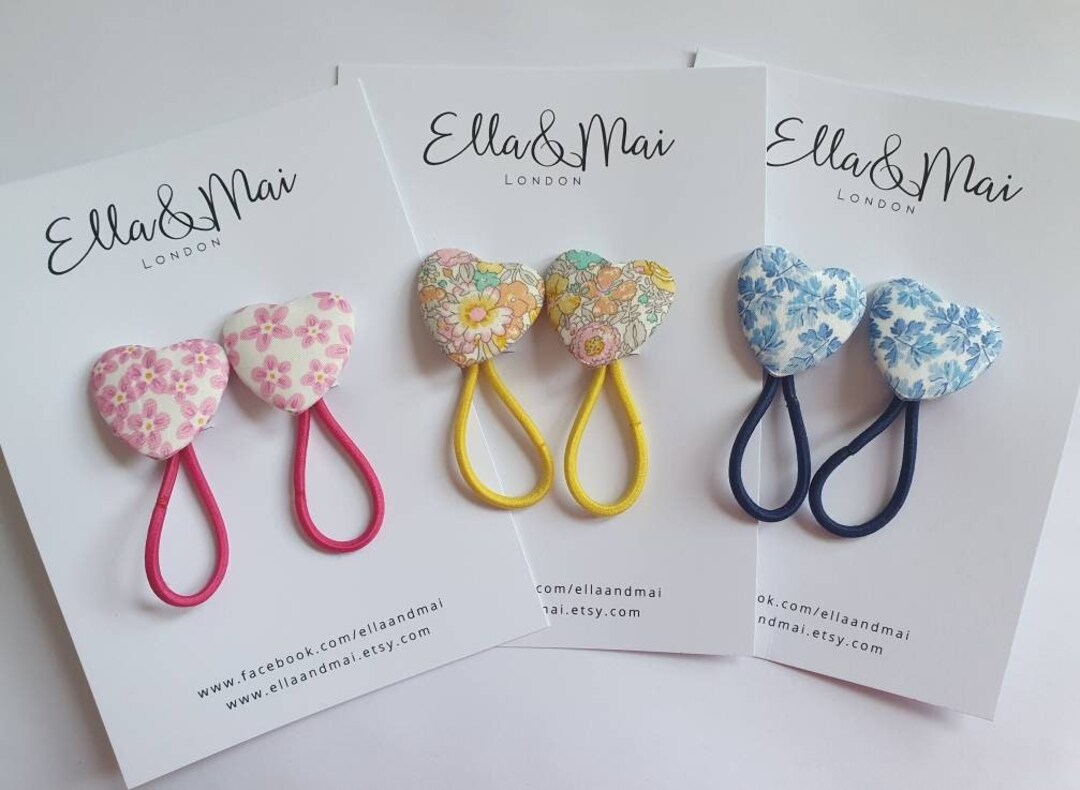 Heart Shape Hair Bobbles,liberty Hair Ties,pink, Mint, Navy, Yellow ...