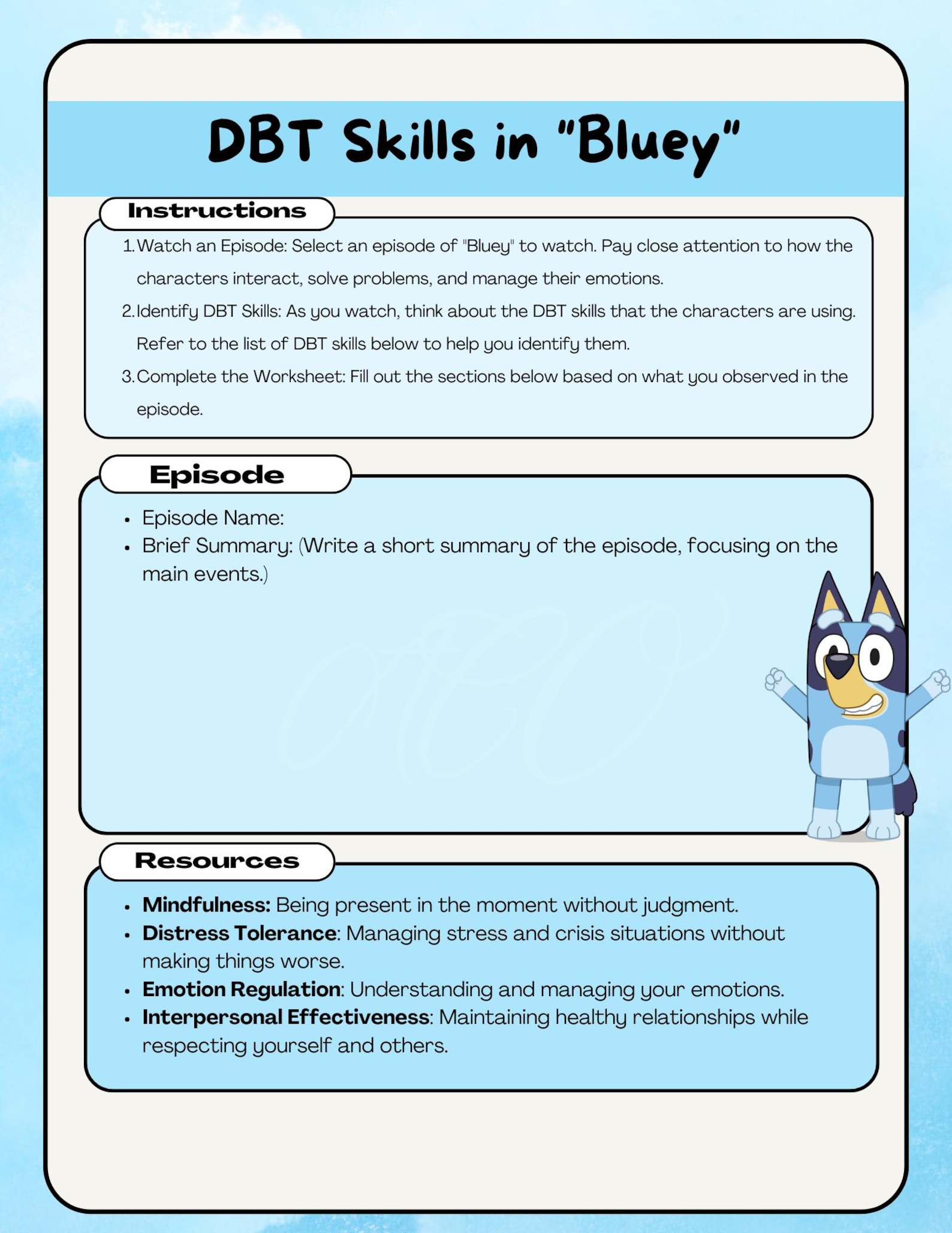 Bluey Therapy Workbook - Etsy