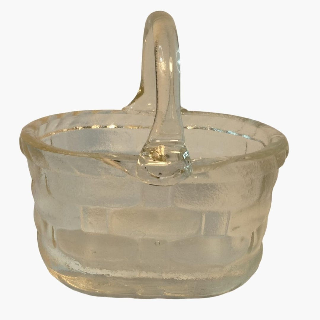 Vintage Clear Glass Miniature Basket - Etsy
