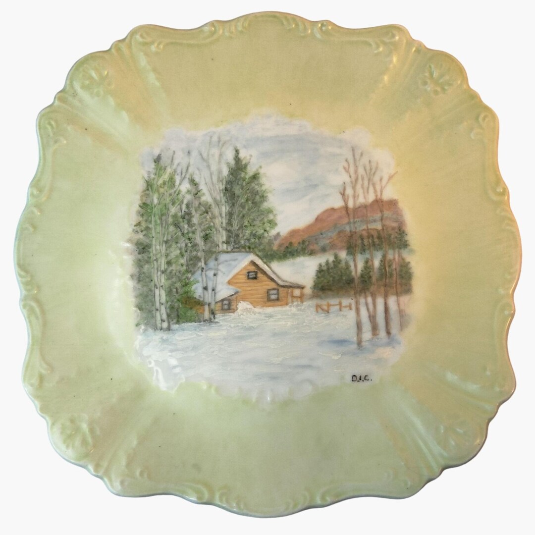 Hand Painted Decorative Plate Winter Cabin Scene Doris Crawford Cottage ...