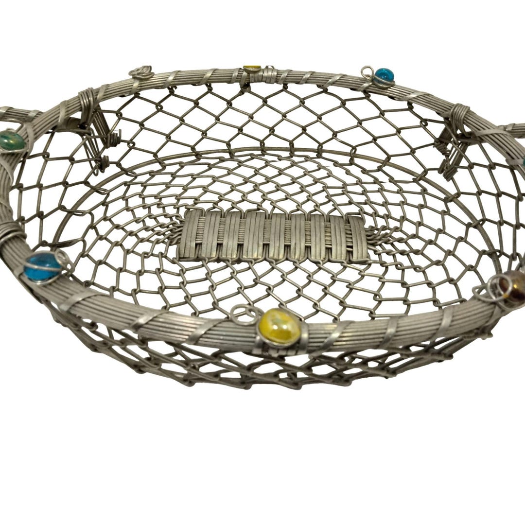 Dary Rees Original Basket Silver Metal Wire Beaded Handmade Bohemian ...
