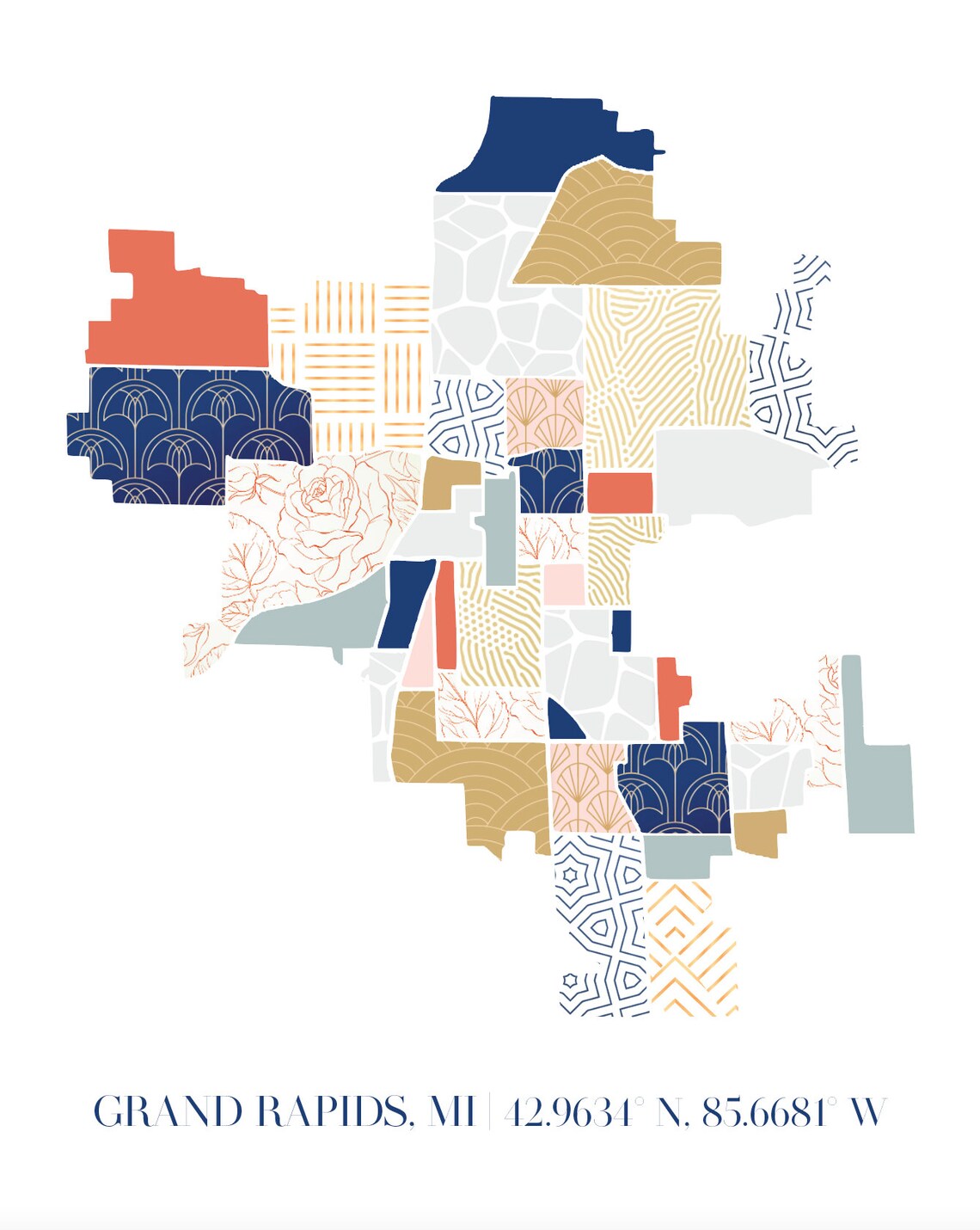Grand Rapids Map Poster City Art Print Colorful Geometric - Etsy