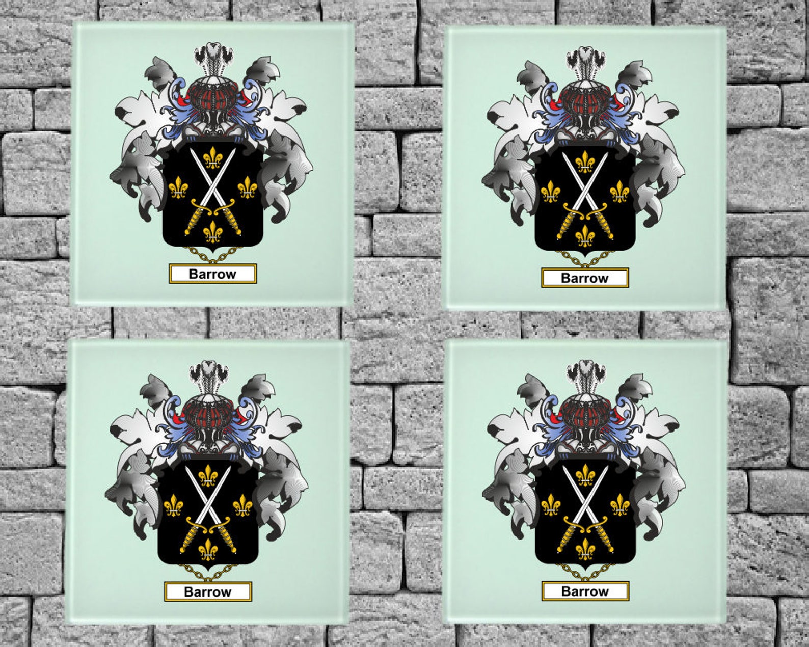 Coat of Arms Glass Coasters Family Crest Coaster Set - Etsy