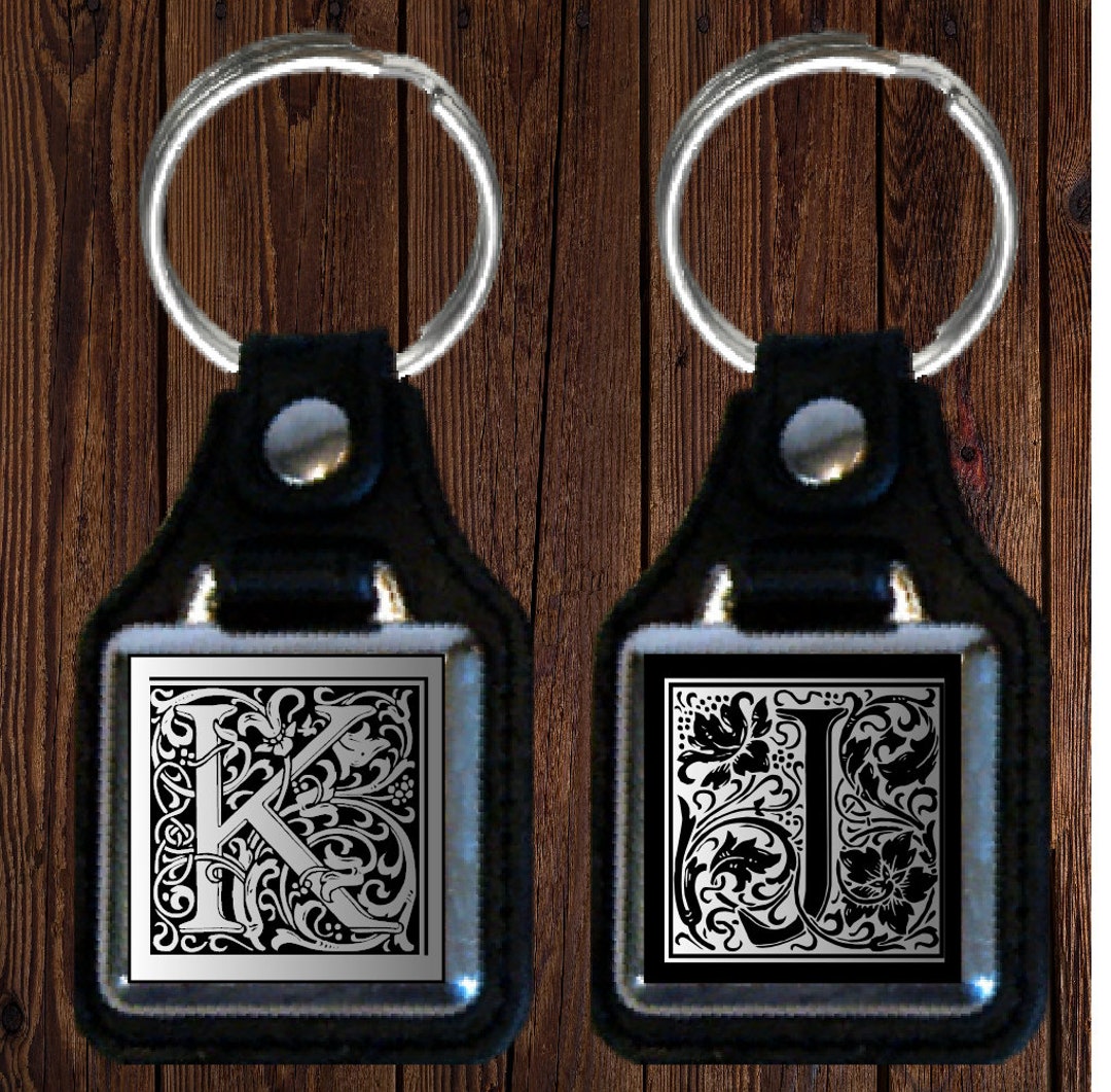 Keyring, Monogram Keyring, Personalised Keyring, Leather and Metal ...