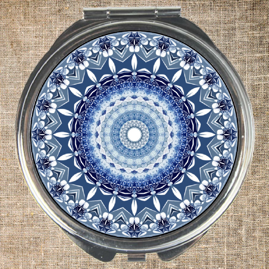 Compact Mirror, Round Compact, Mirror and Pouch, Abstract Blue - Etsy