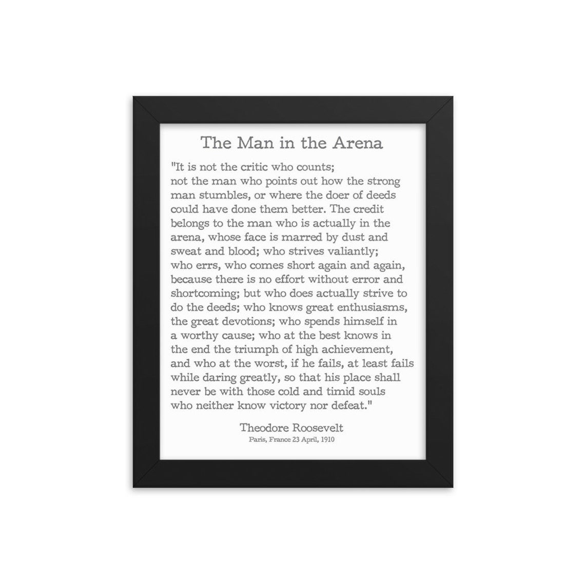 Framed Man in the Arena Quote Print - Theodore Roosevelt - Etsy
