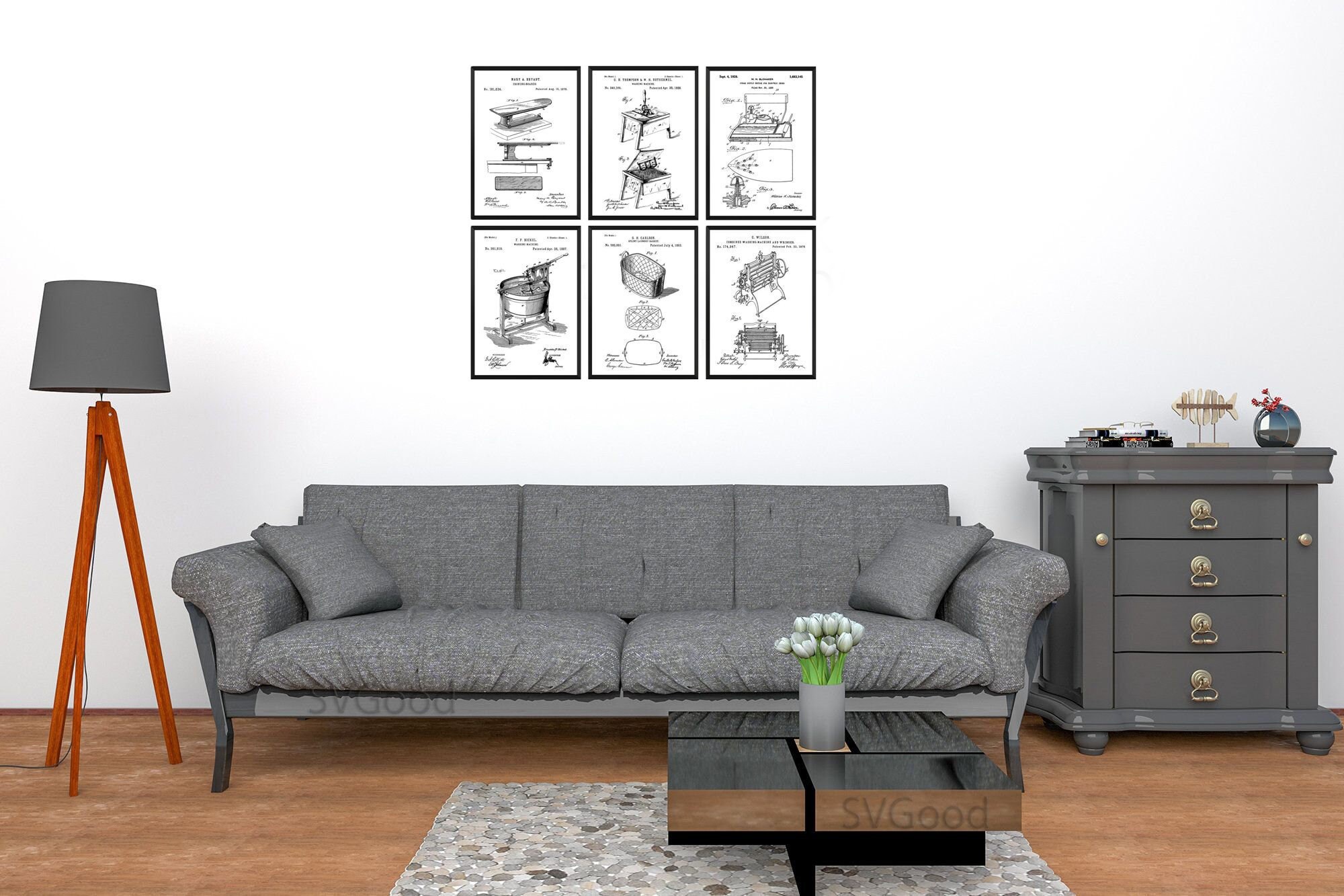 Framed Laundry Instrument Patent Prints - 6 Pack Assortment (multiple ...