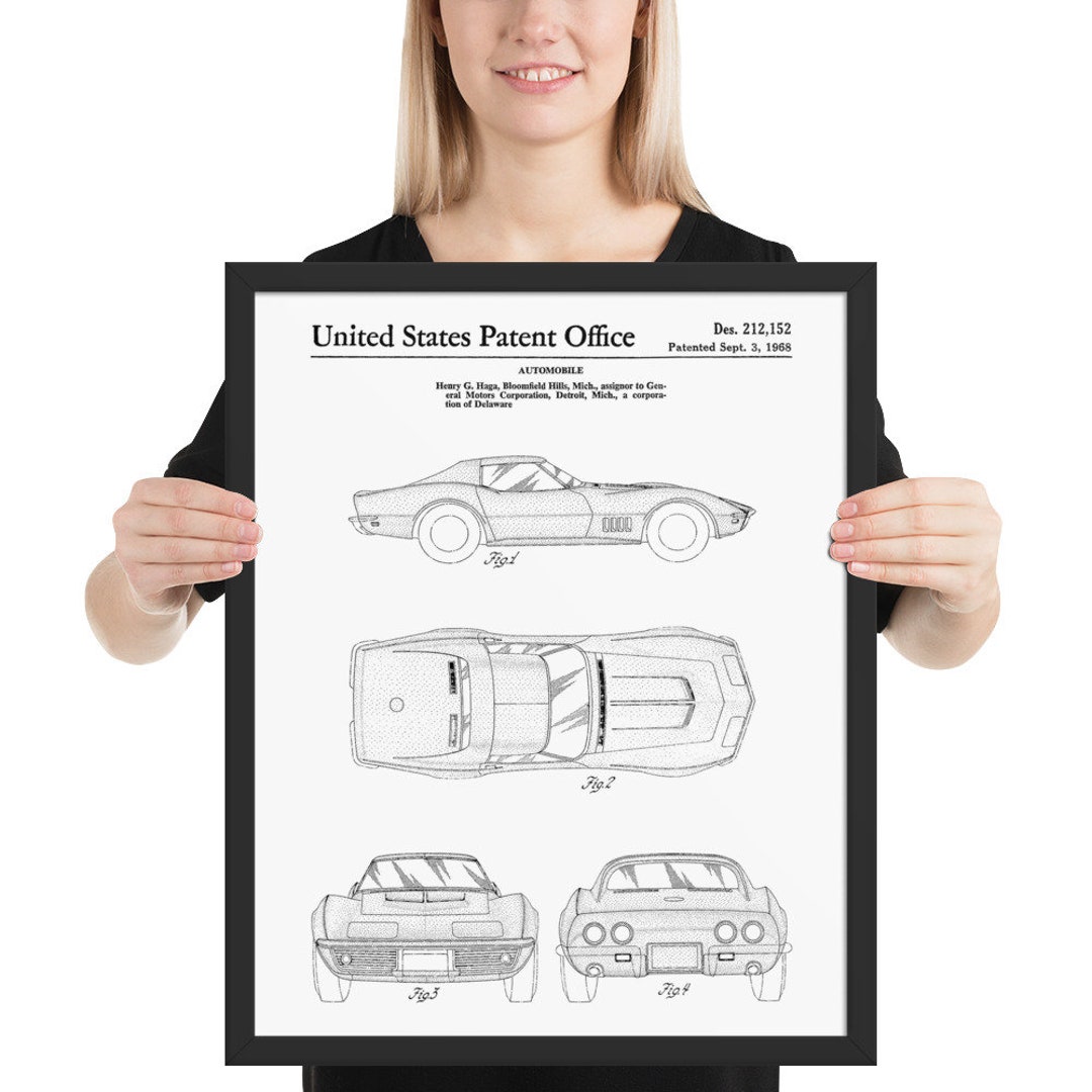 Framed 1968 Corvette Patent – Print, Wall Decor, Automobile Decor ...