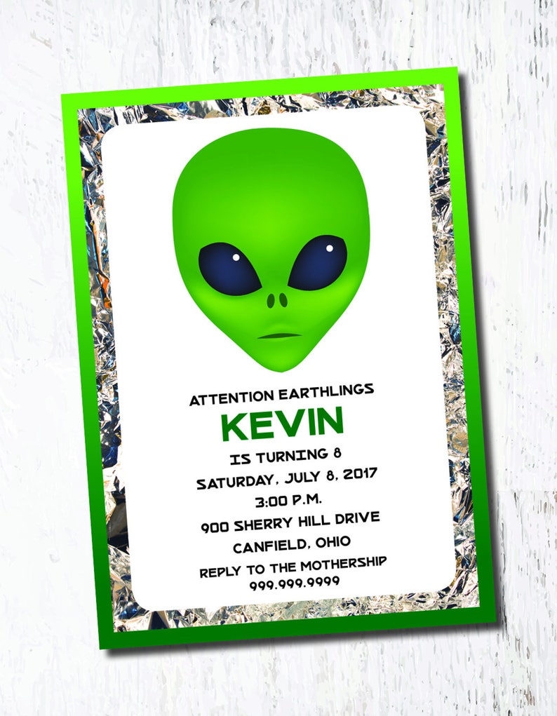 Alien Birthday Boy Invitation Green Martian Space | Etsy