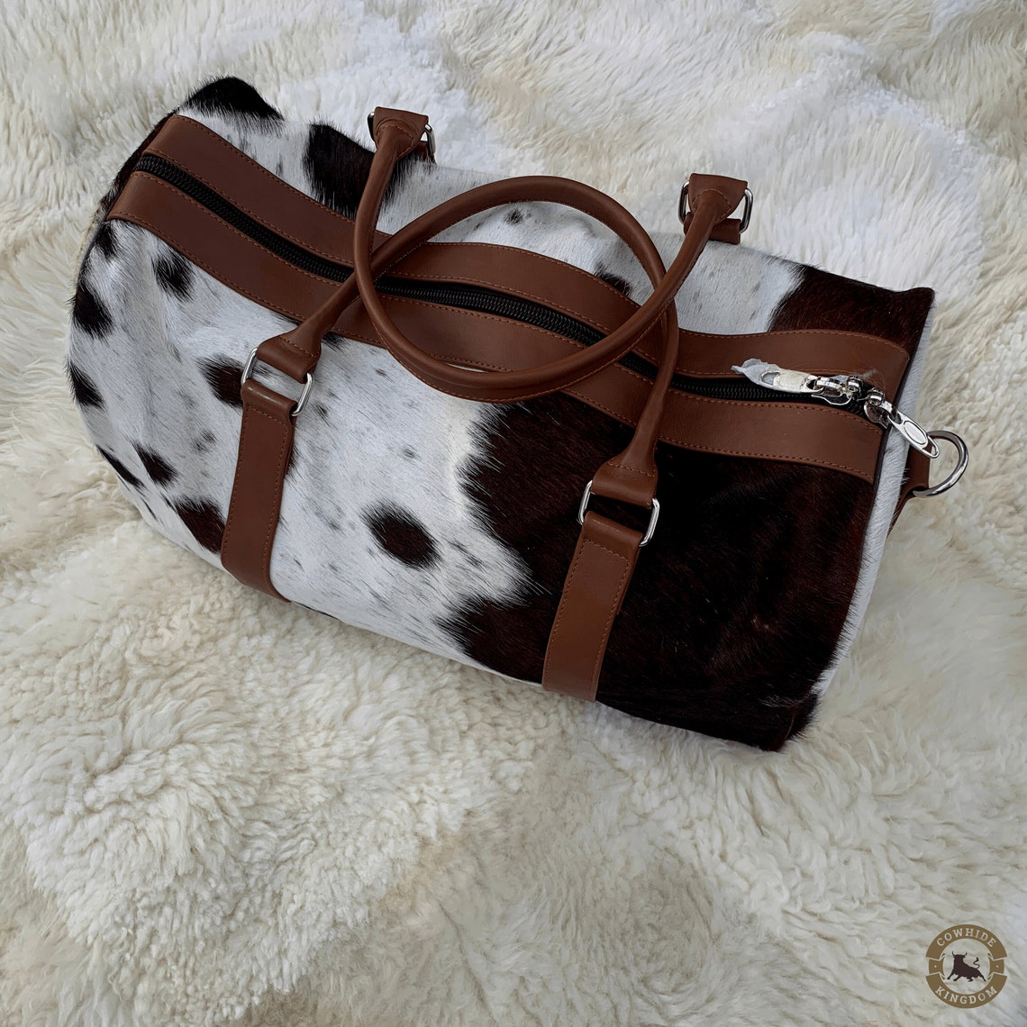 Real Cowhide Weekender Bag | Cowhide Duffel Bag for Travelling | Large ...