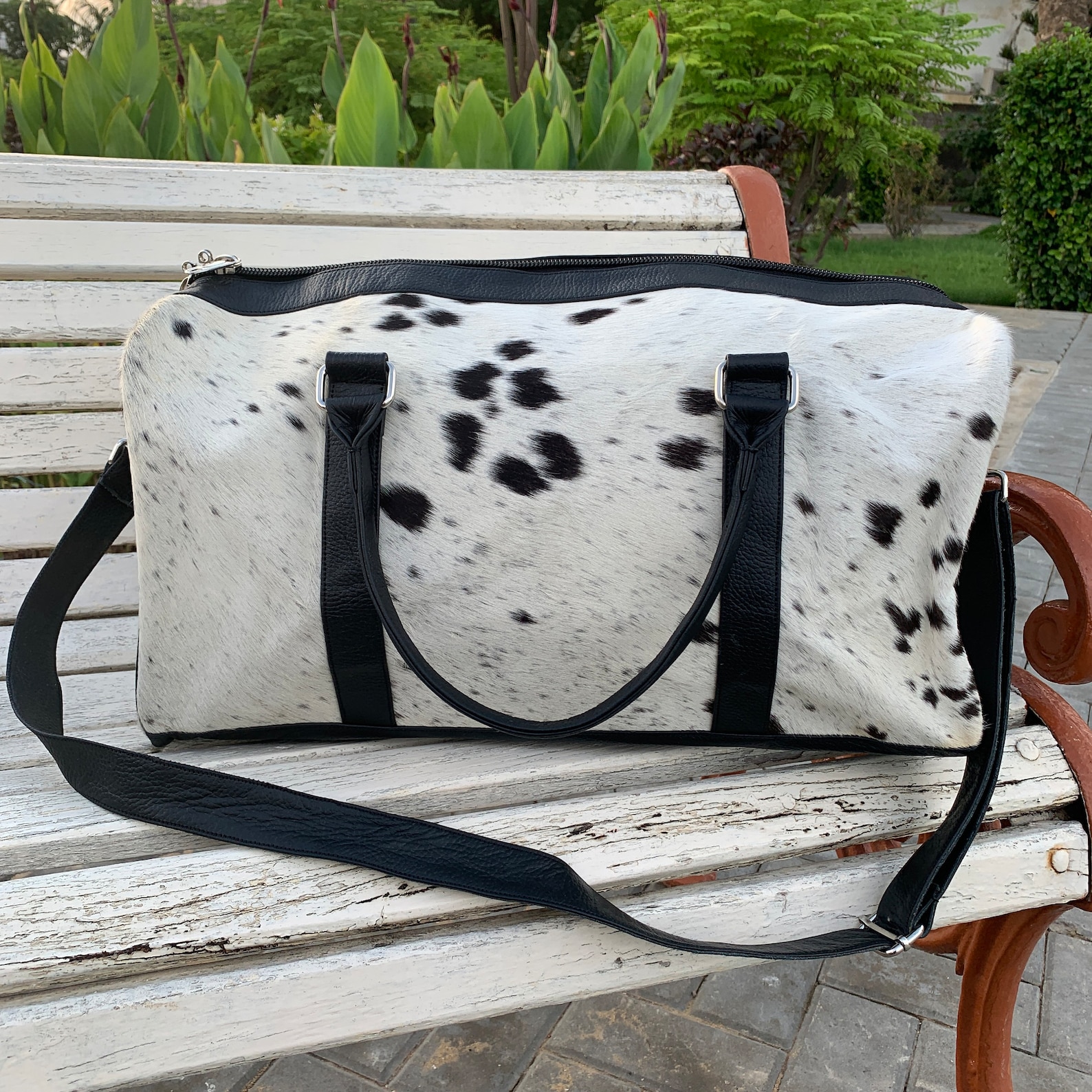 Cowhide Duffle Bag Black White Cowhide Duffle Bag Duffel Bag - Etsy