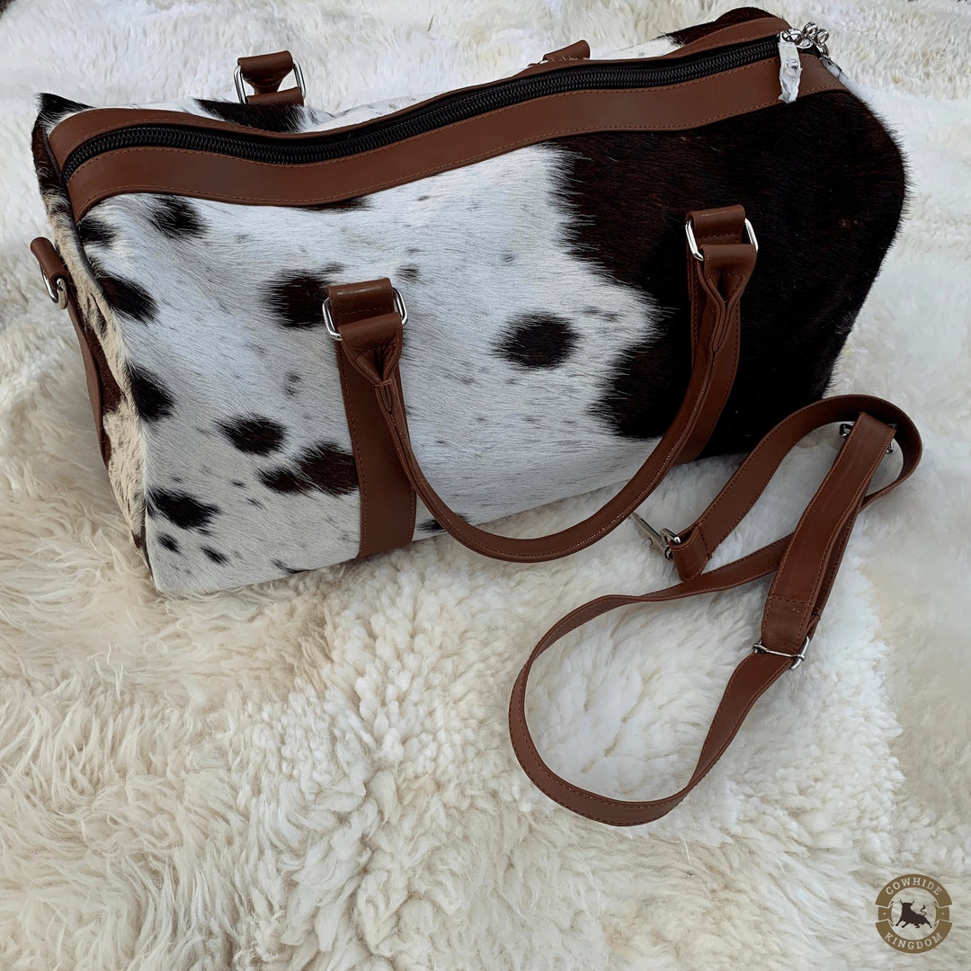 Real Cowhide Weekender Bag | Cowhide Duffel Bag for Travelling | Large ...