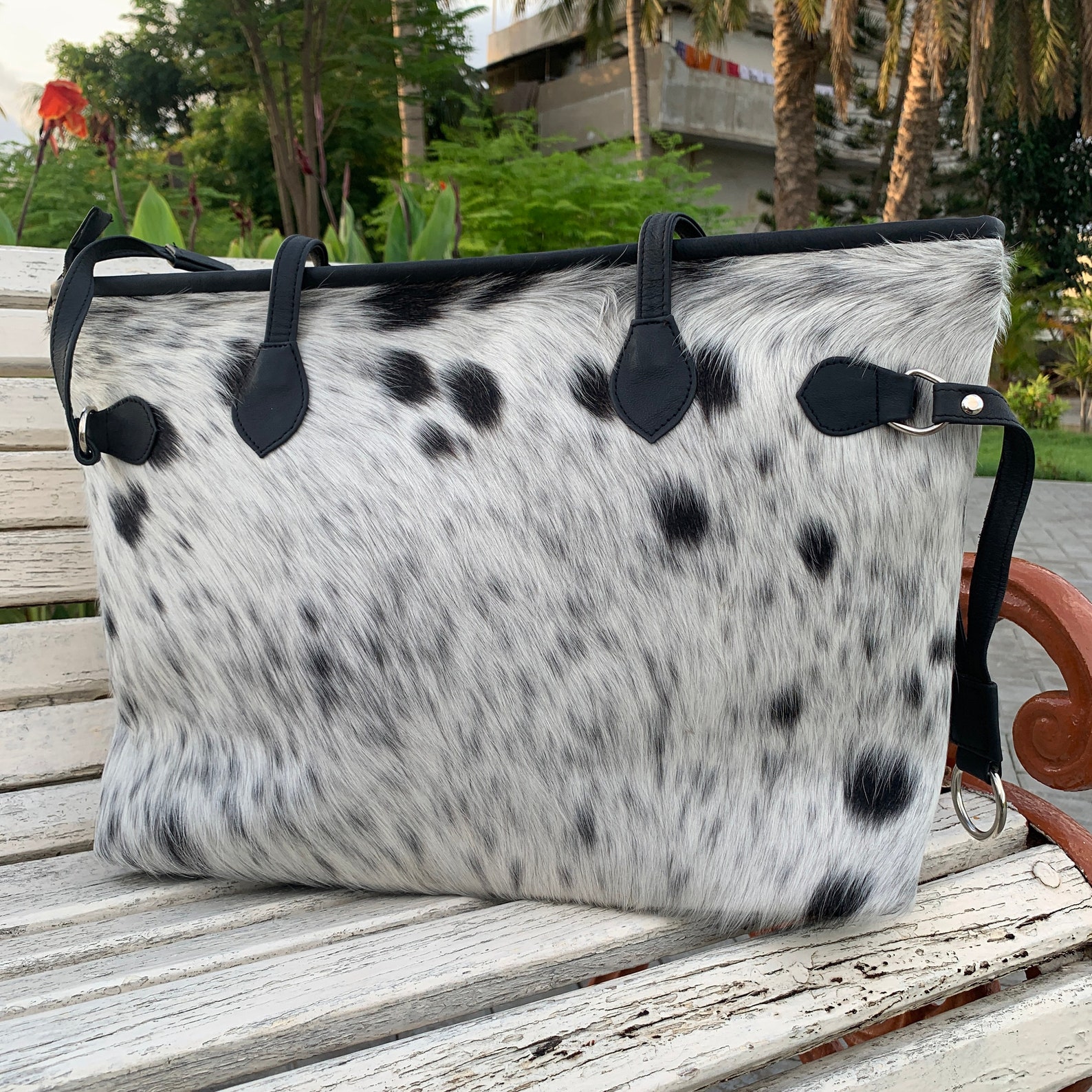 NATURAL COWHIDE TOTE Leather Bag for Women Cow Skin Hair Cowhide Bucket ...