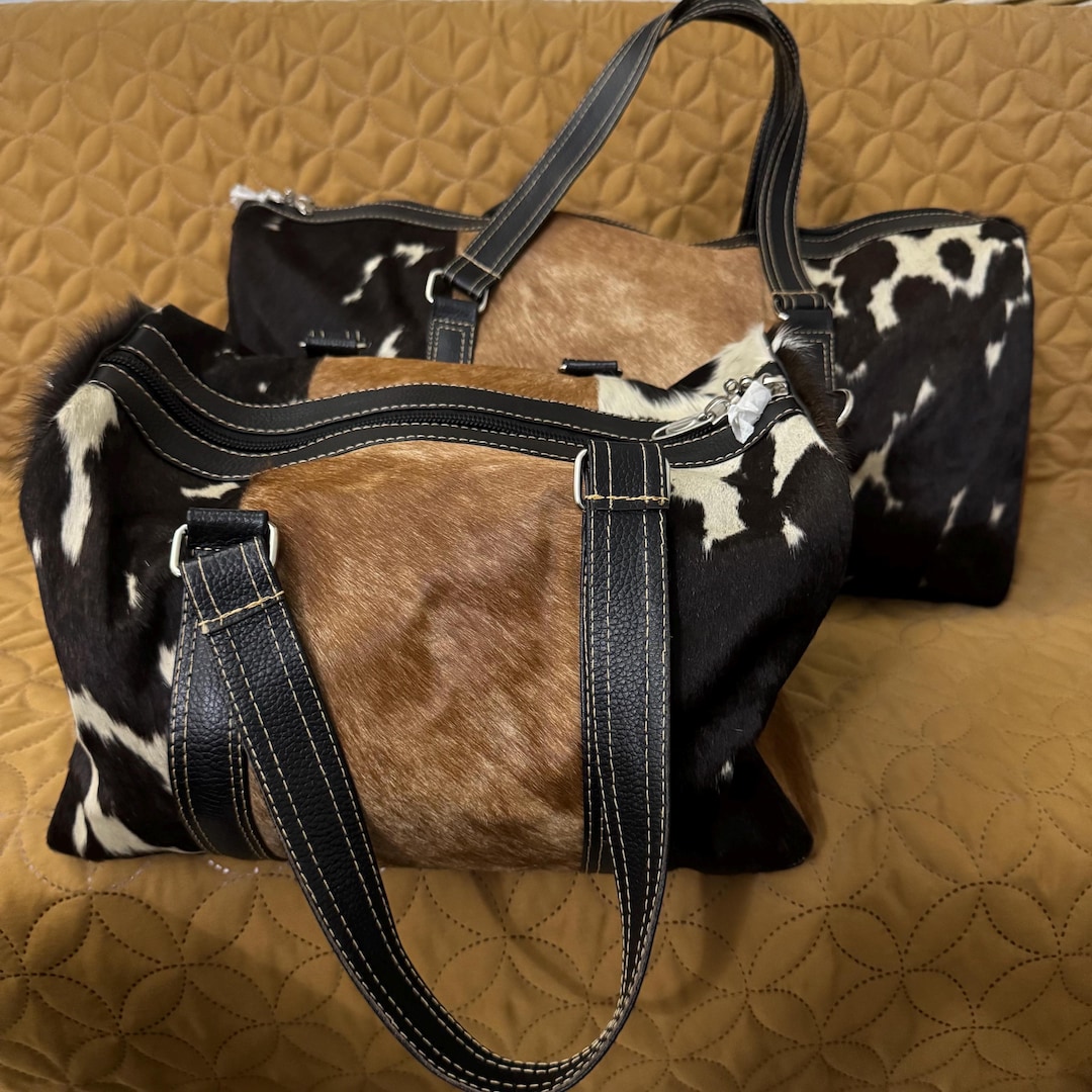 Set of 2 Hair on Cowhide Duffle Bags Cowhide Shoulder Bag Handmade ...