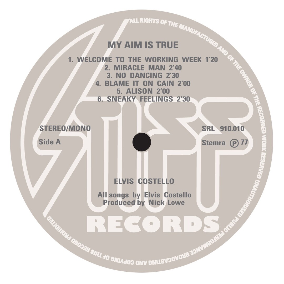 Elvis Costello "my Aim is True" LP Label Sticker - Etsy UK