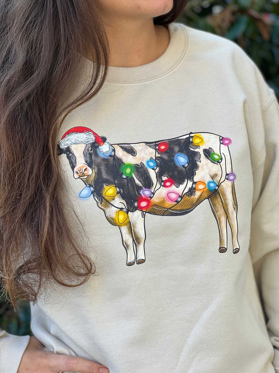 Christmas Cow.. Crew Neck. Sand Color. Cute Christmas Design. - Etsy
