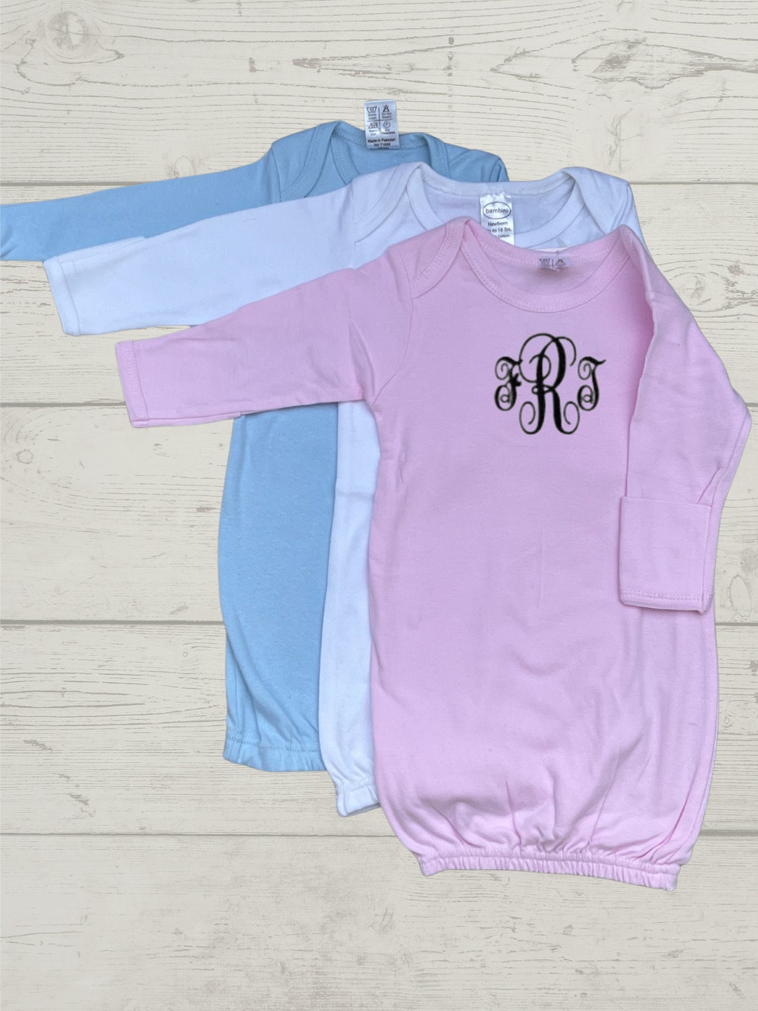 Newborn Infant Layette Gown - 100% Cotton Interlock. Custom Monogram. Multi Color Options. - Etsy