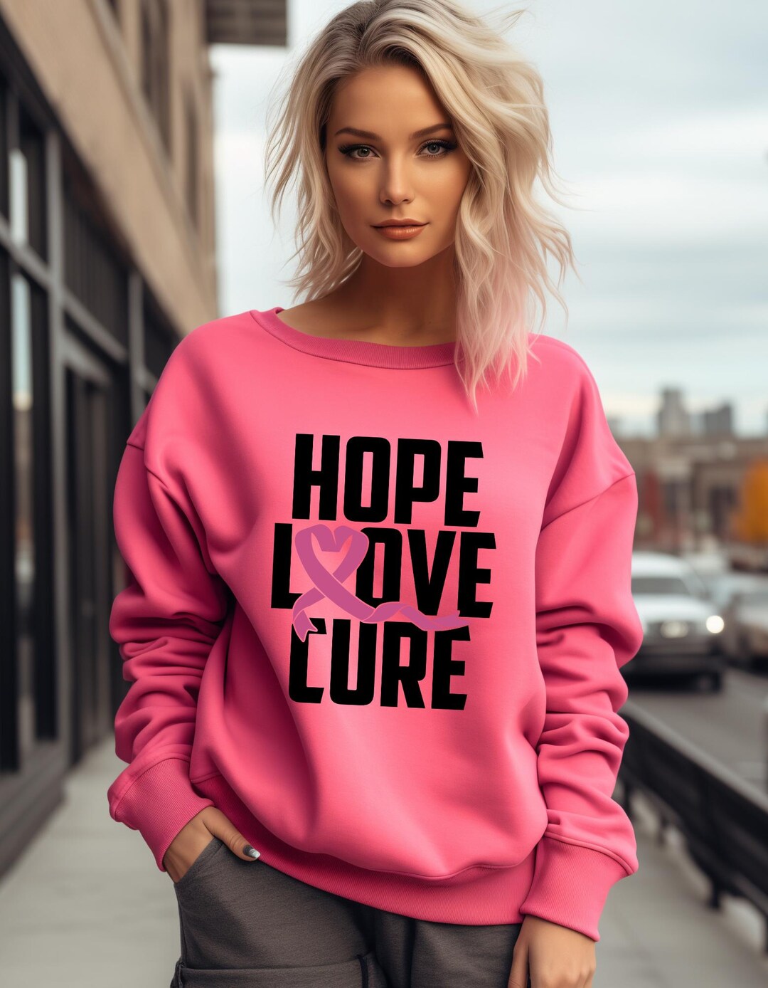 Hope Love Cure. .. DTF Print on Neon Pink Sweatshirt. - Etsy