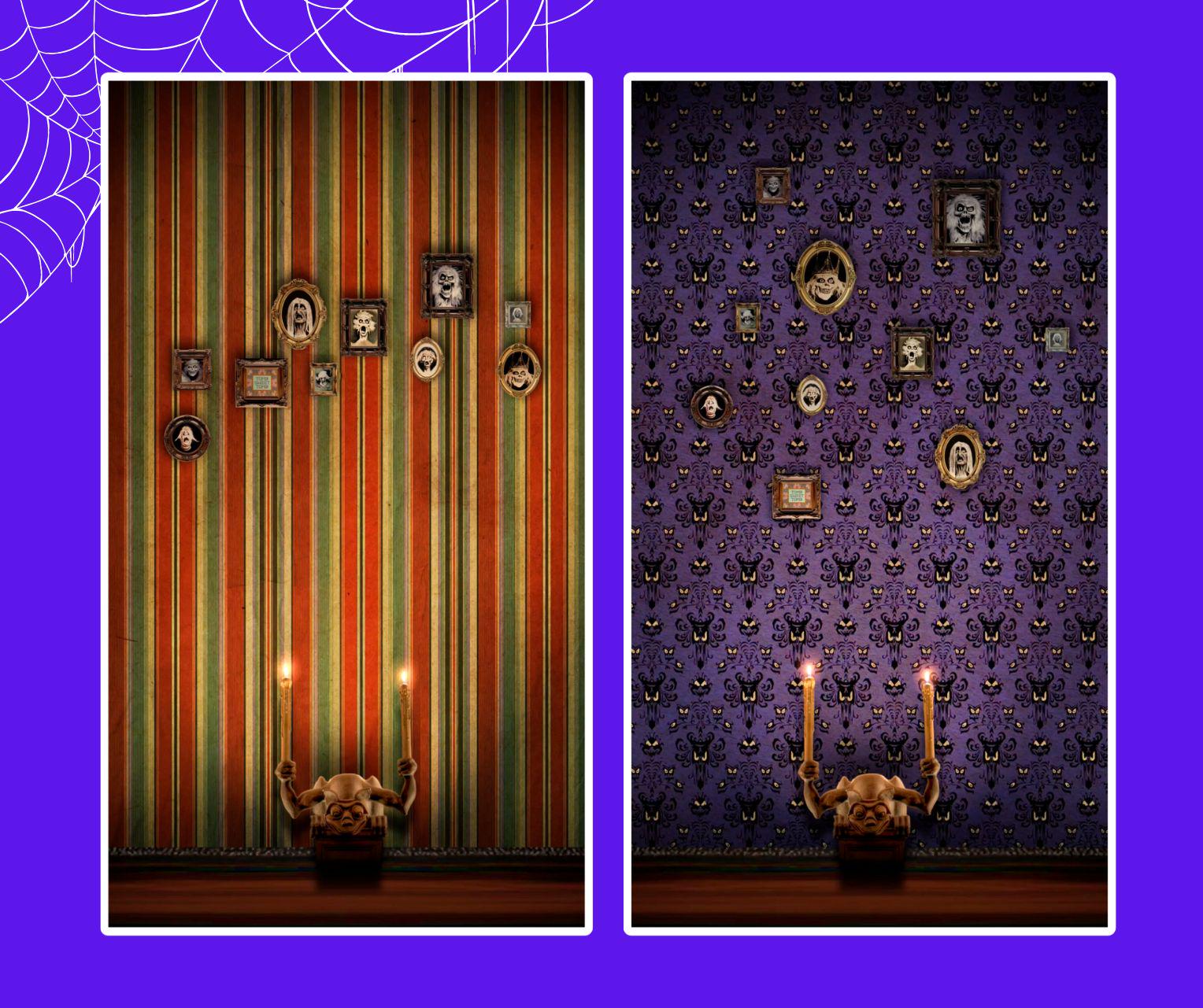 Haunted Mansion Ghost Family Portraits Over Two Wallpapers - Seamless ...