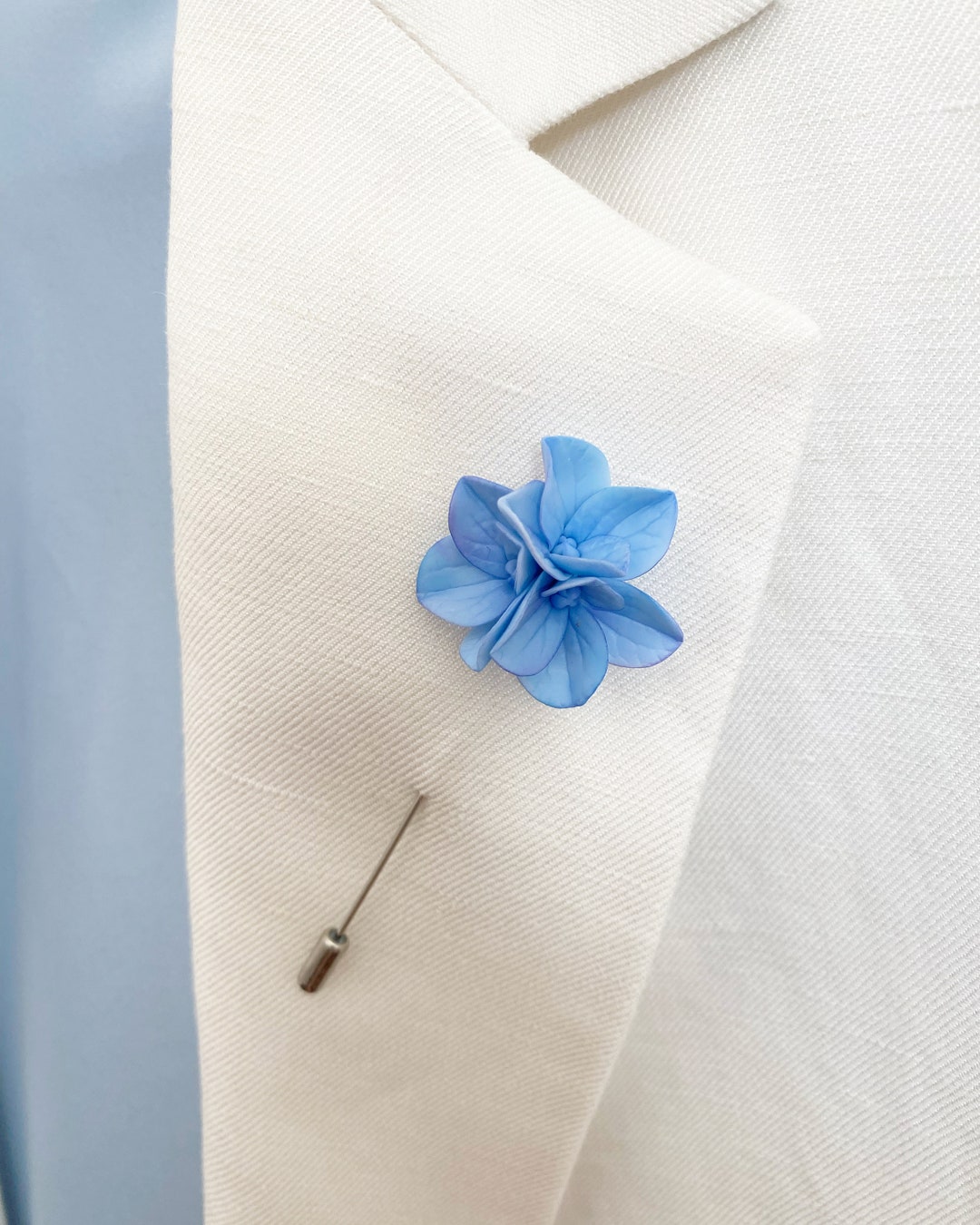 Blue Hydrangea Lapel Pin Blue Boutonniere Mens Flower Lapel Pin Suit ...