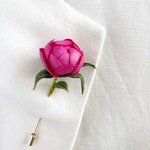 Pink Peony Lapel Pin for Men Pink Flower Lapel Pin Wedding Boutonniere ...