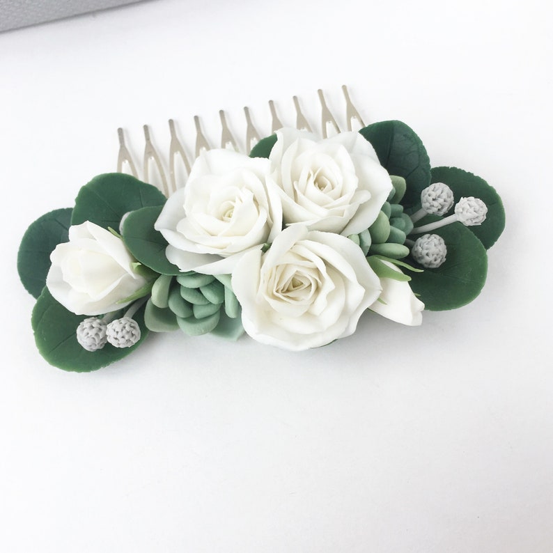 White Rose Hair Comb Succulent Hair Comb Emerald Hair Comb | Etsy