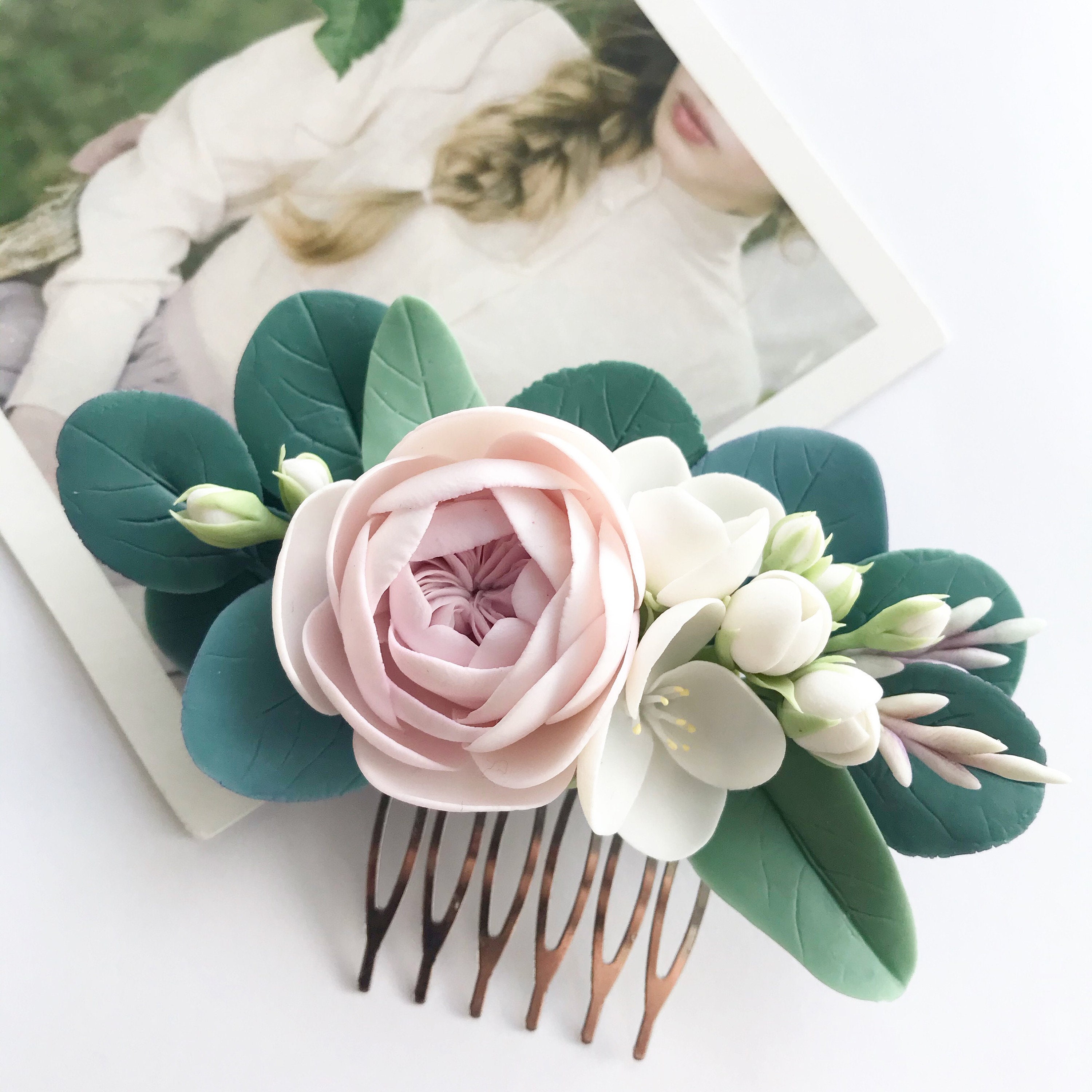 Bridal Eucalyptus Hair Comb Blush Flower Hair Piece Pink - Etsy