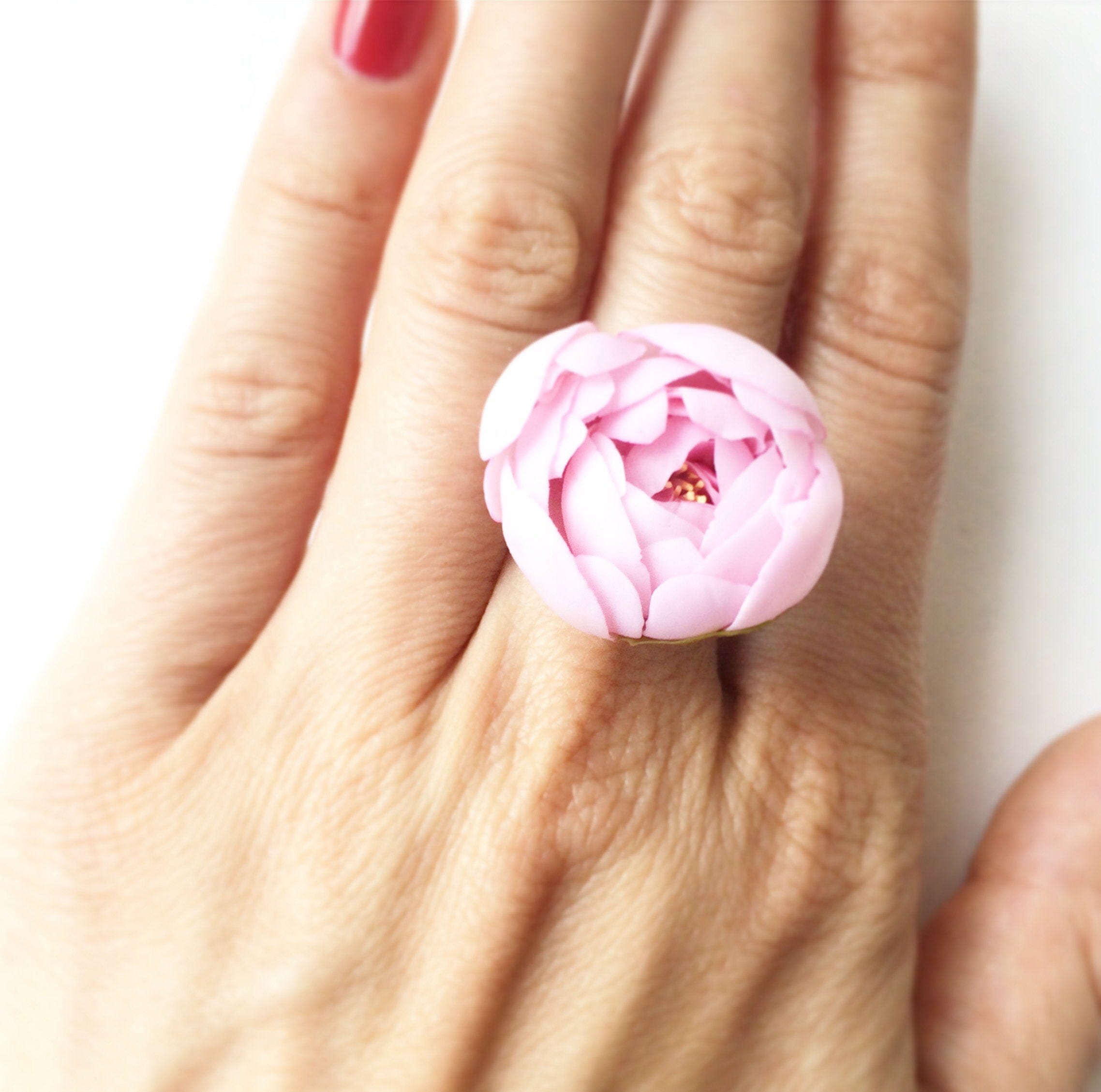 Pink Peony Ring Nature Inspired Ring Blush Flower Ring Nature | Etsy