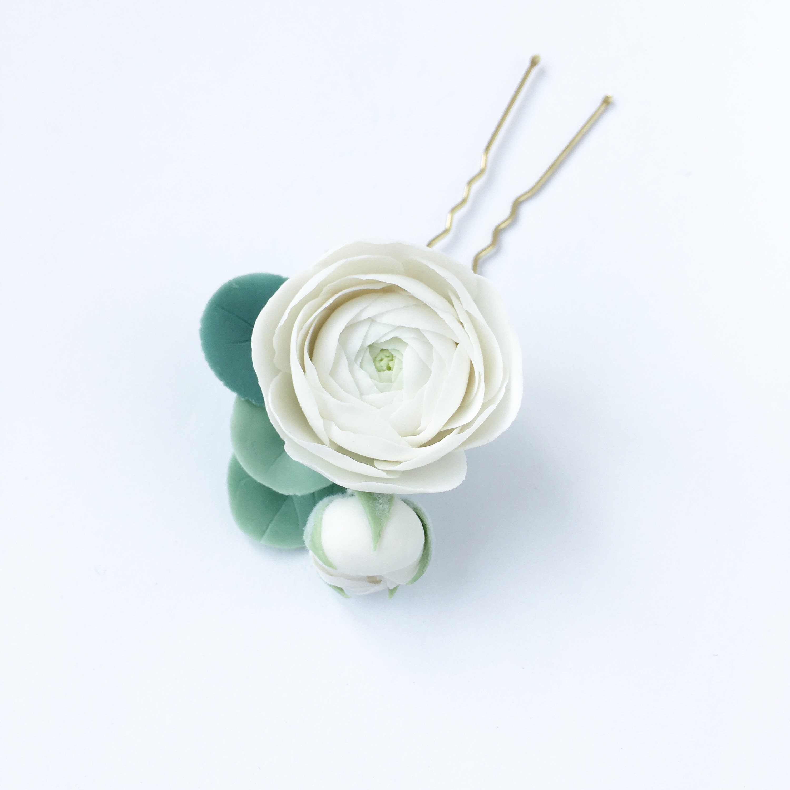 Ivory flower hair pin white ranunculus hair piece white | Etsy